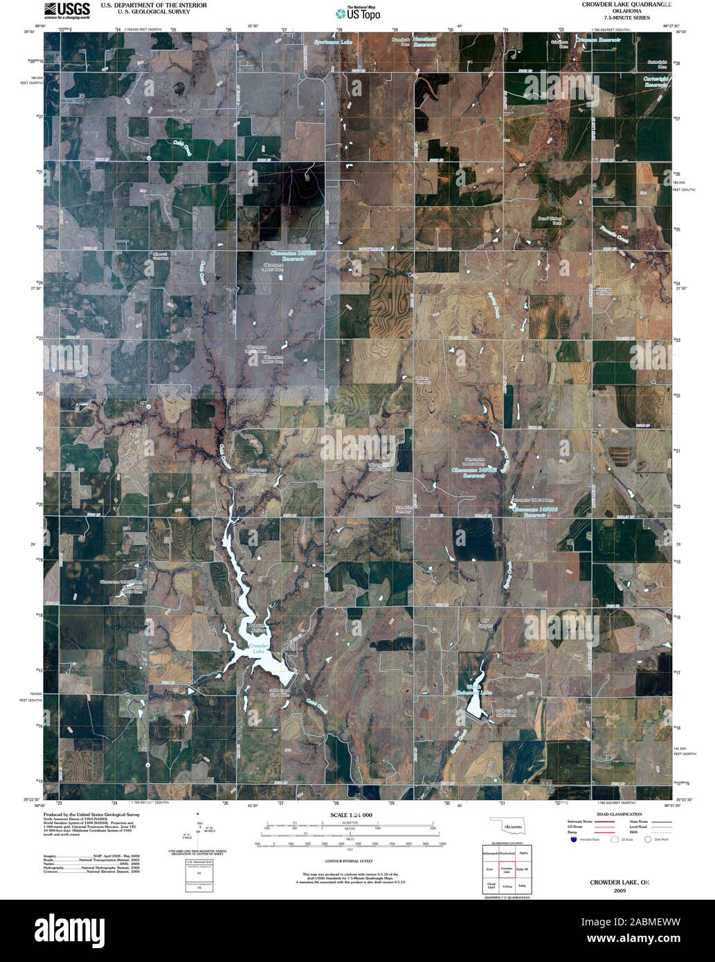 USGS TOPO Map Oklahoma OK Crowder Lake 20091230 TM Restoration Stock ...