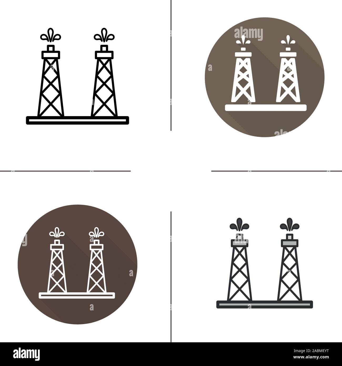 Oil tower icon. Flat design, linear and color styles. Oil derrick ...
