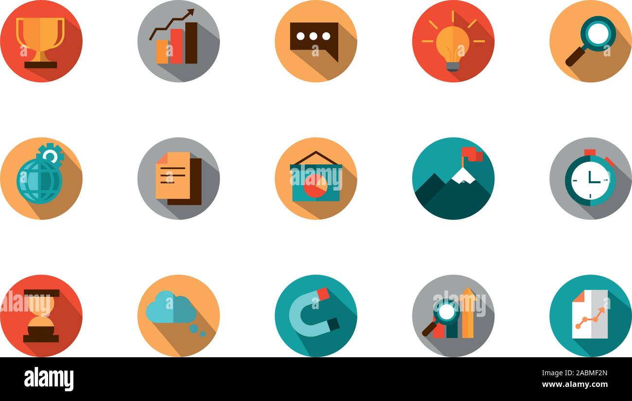 business strategy network icons set block shadow vector illustration ...