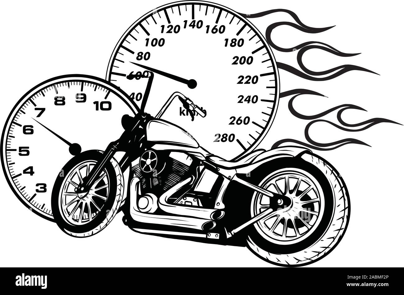 vector illustration Flaming Bike Chopper Ride Front View Stock Vector ...