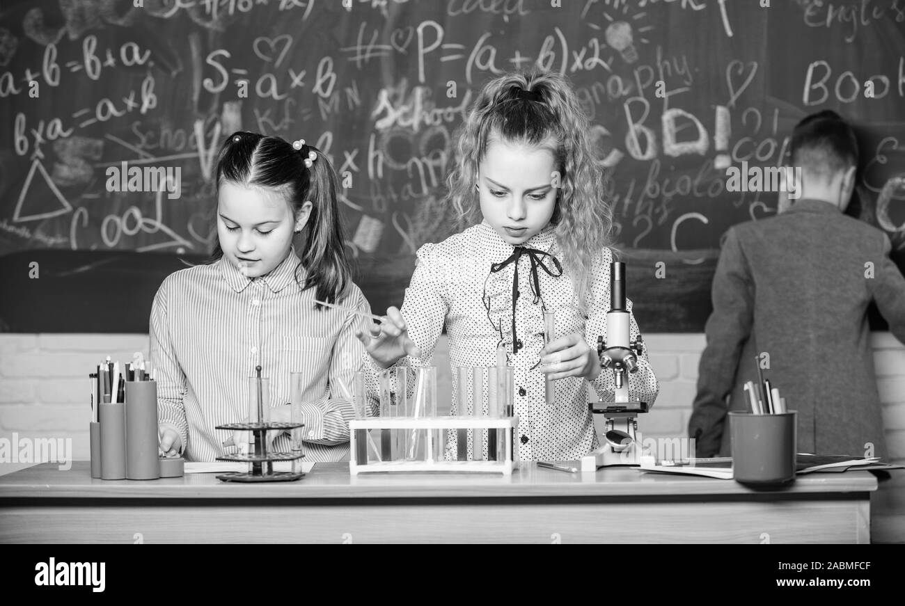 Children study biology or chemistry school. School education. School ...