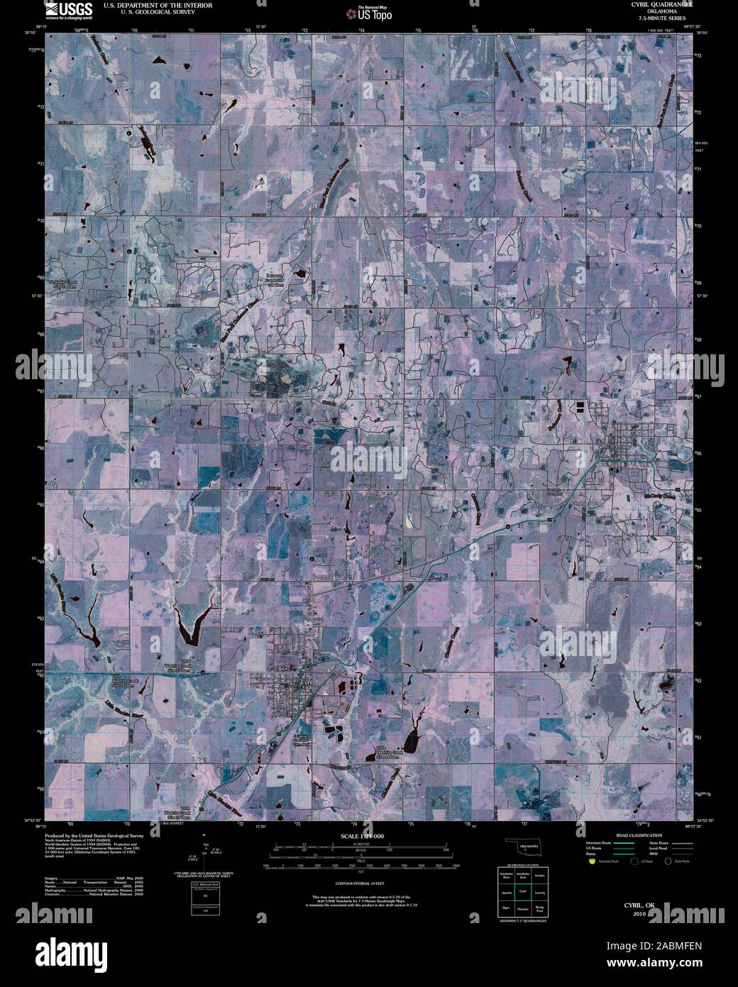 USGS TOPO Map Oklahoma OK Cyril 20100201 TM Inverted Restoration Stock ...