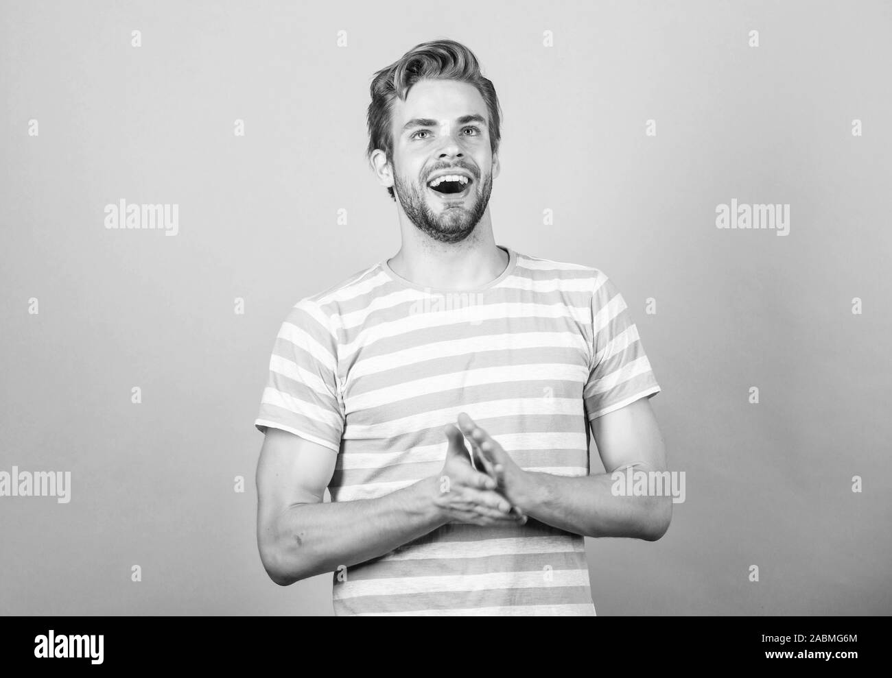 Man handsome hipster bristle facial hair smiling happy face. Happiness ...