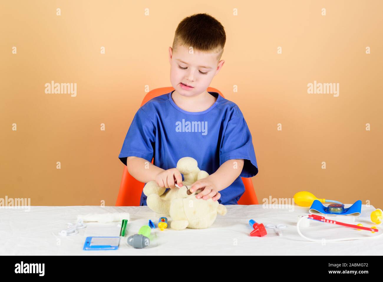 toy treatment. Treatment prescription. pediatrician intern. little boy ...