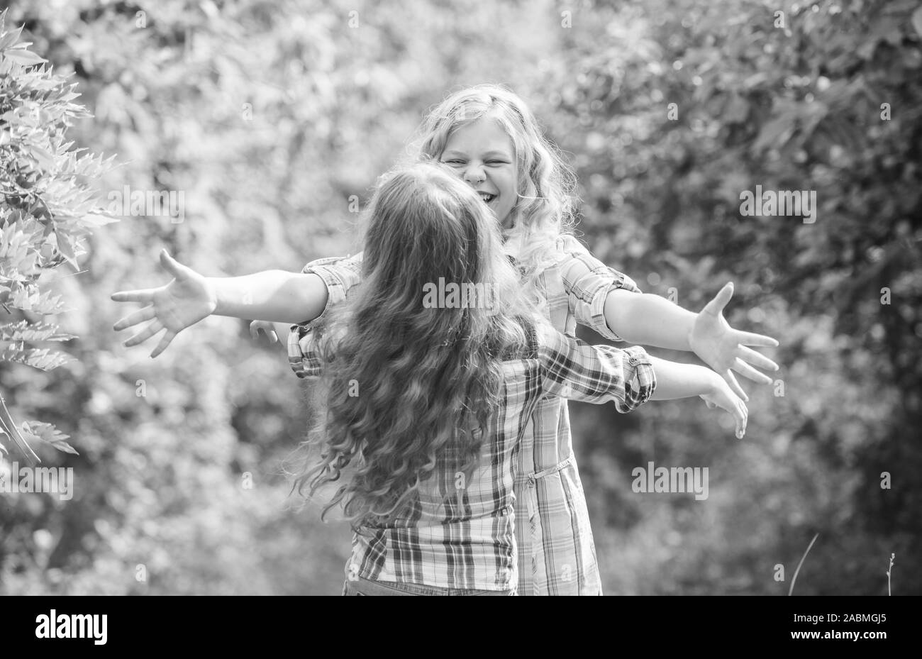 Happy reunion concept. Best friends forever. Happy kids running meet ...