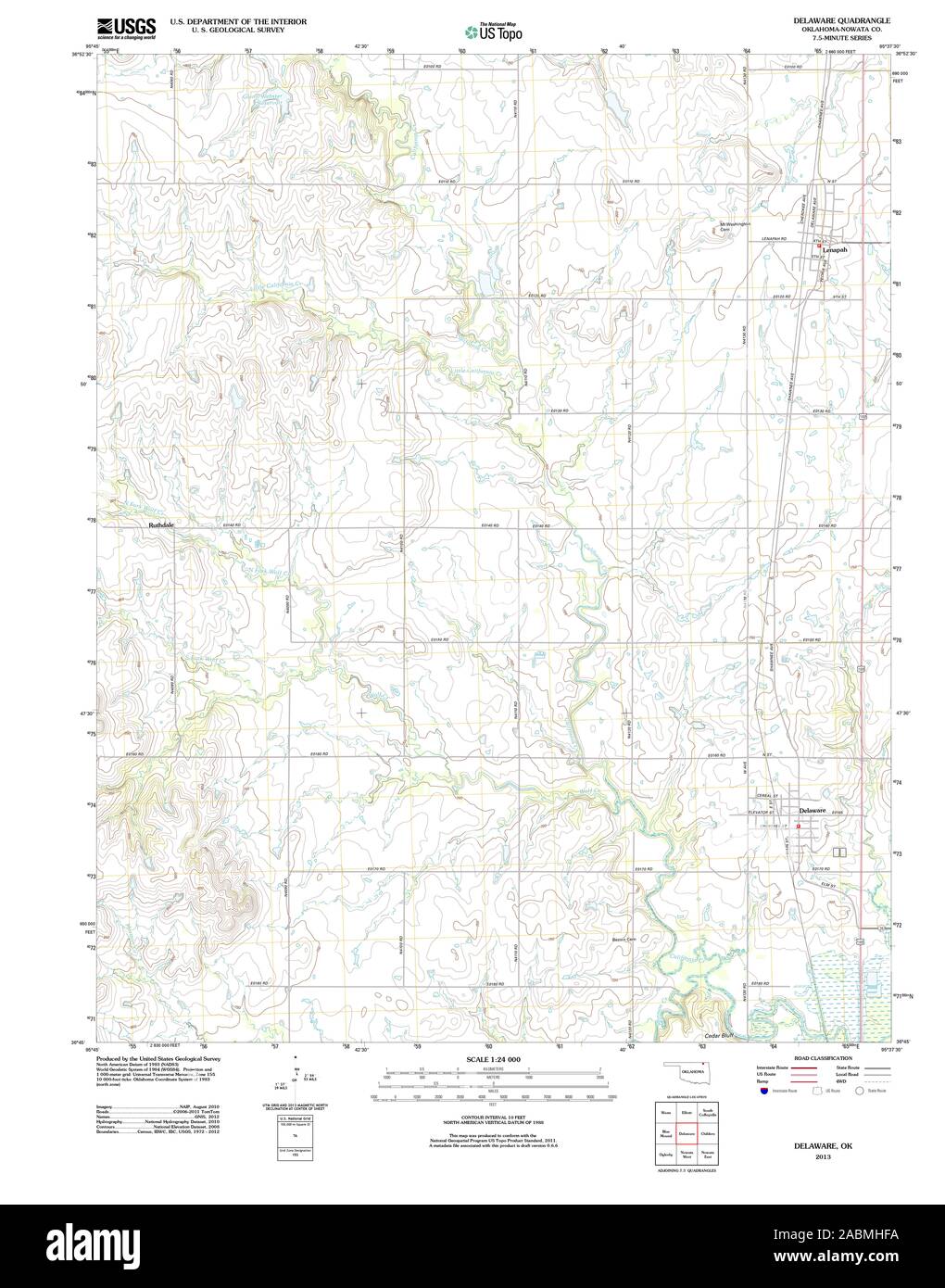 USGS TOPO Map Oklahoma OK Delaware 20130117 TM Restoration Stock Photo ...