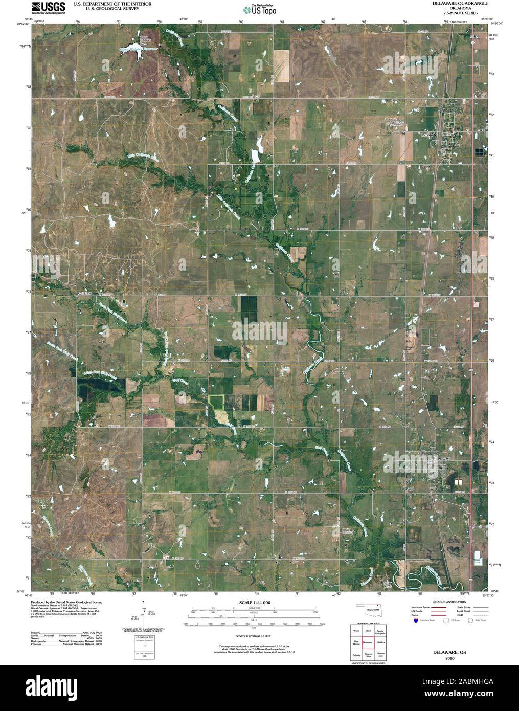 USGS TOPO Map Oklahoma OK Delaware 20100223 TM Restoration Stock Photo ...
