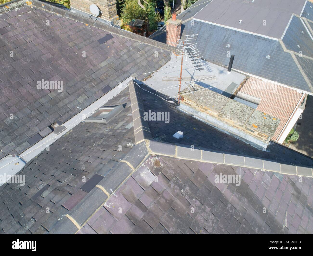 drone images of a slate roof survey Stock Photo - Alamy