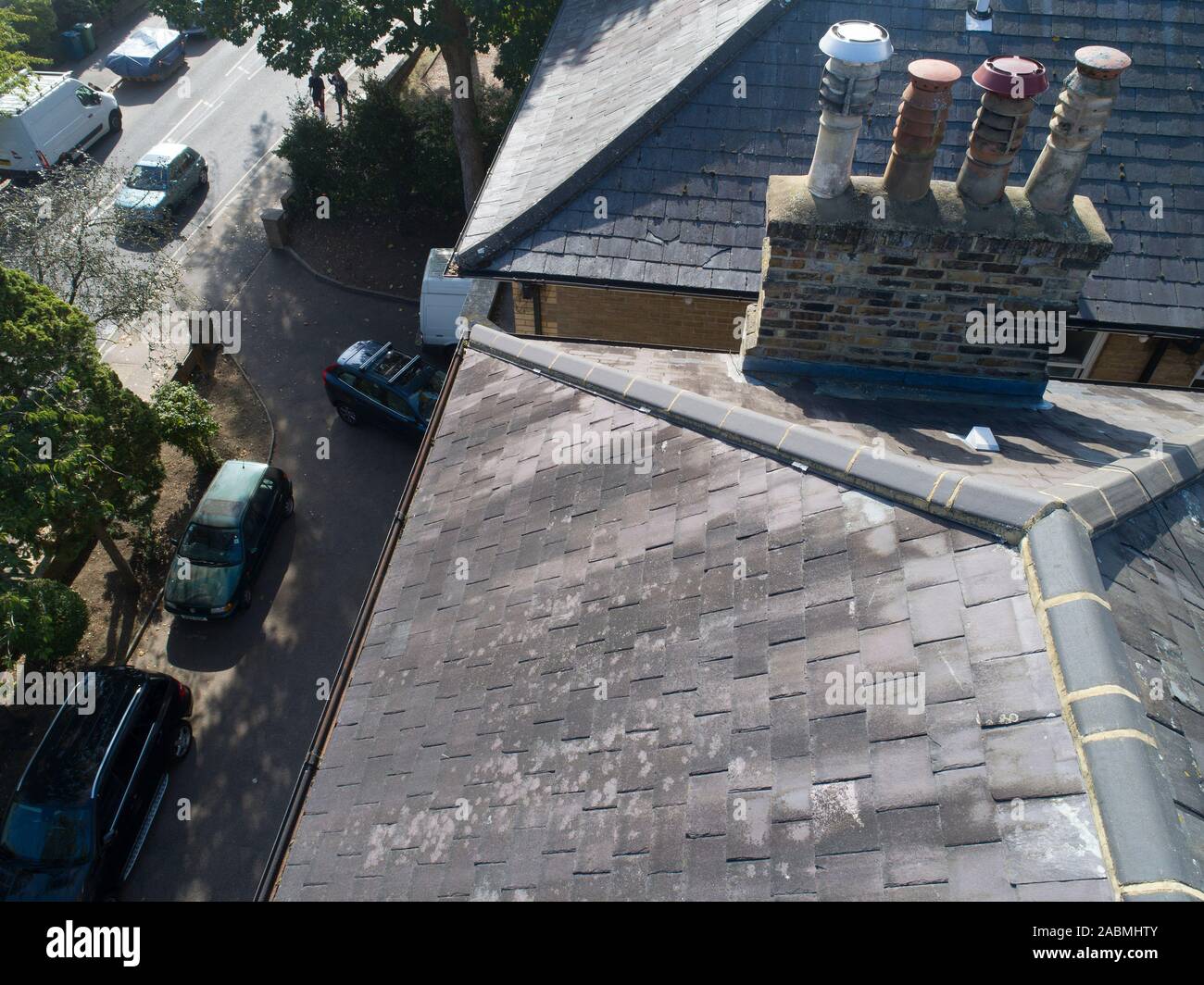 drone images of a slate roof survey Stock Photo - Alamy