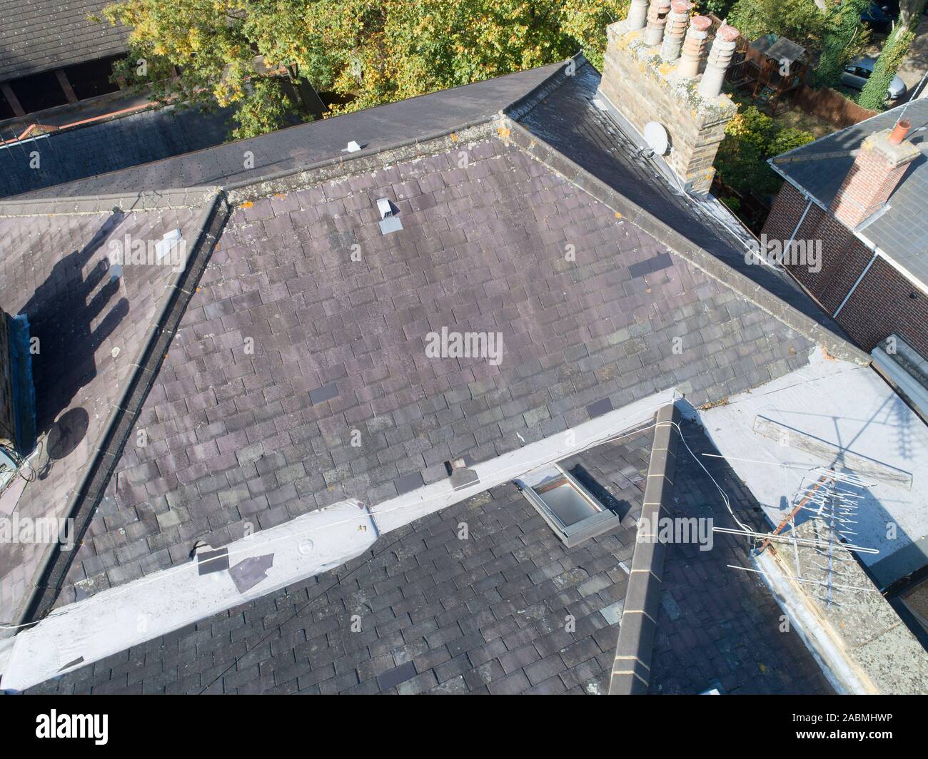 drone images of a slate roof survey Stock Photo - Alamy
