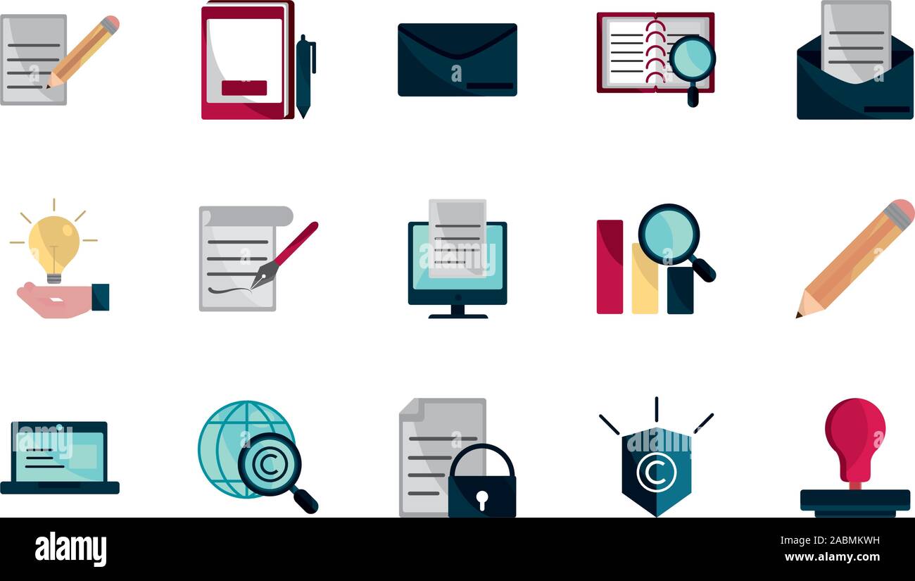 property intellectual copyright icons set vector illustration Stock ... property intellectual copyright icons set vector illustration Stock ...