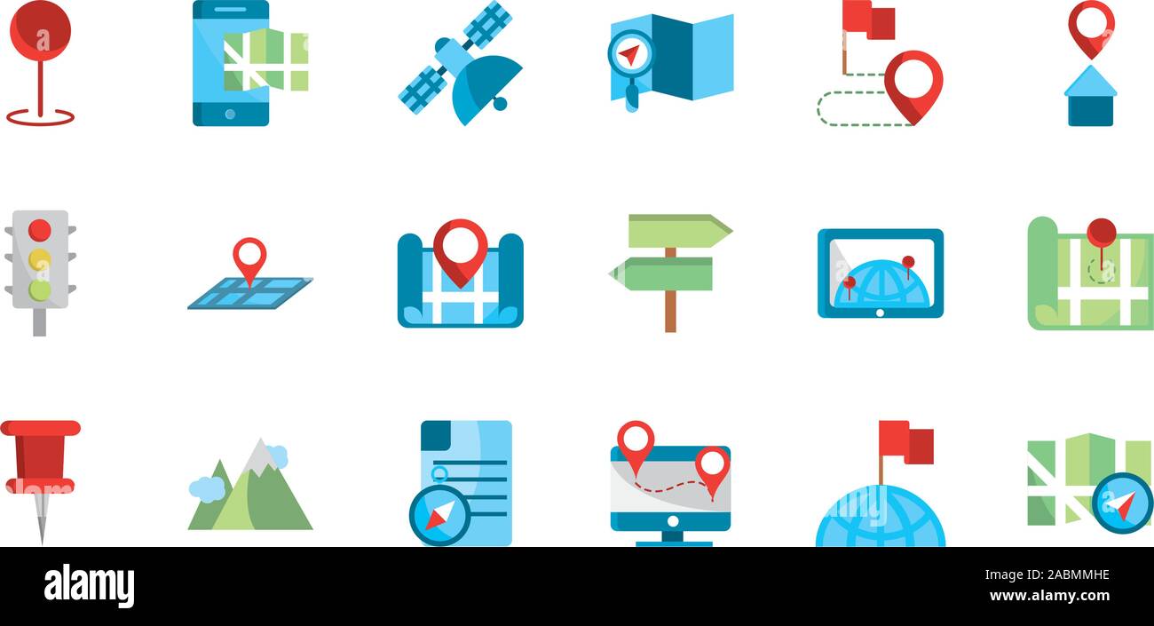 gps map and navigation icons collection vector illustration Stock ...
