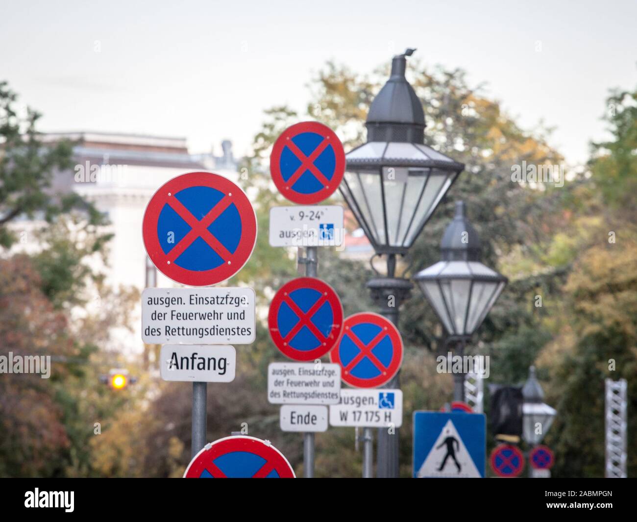 VIENNA, AUSTRIA - NOVEMBER 6, 2019: No Stopping signs, many of them on ...
