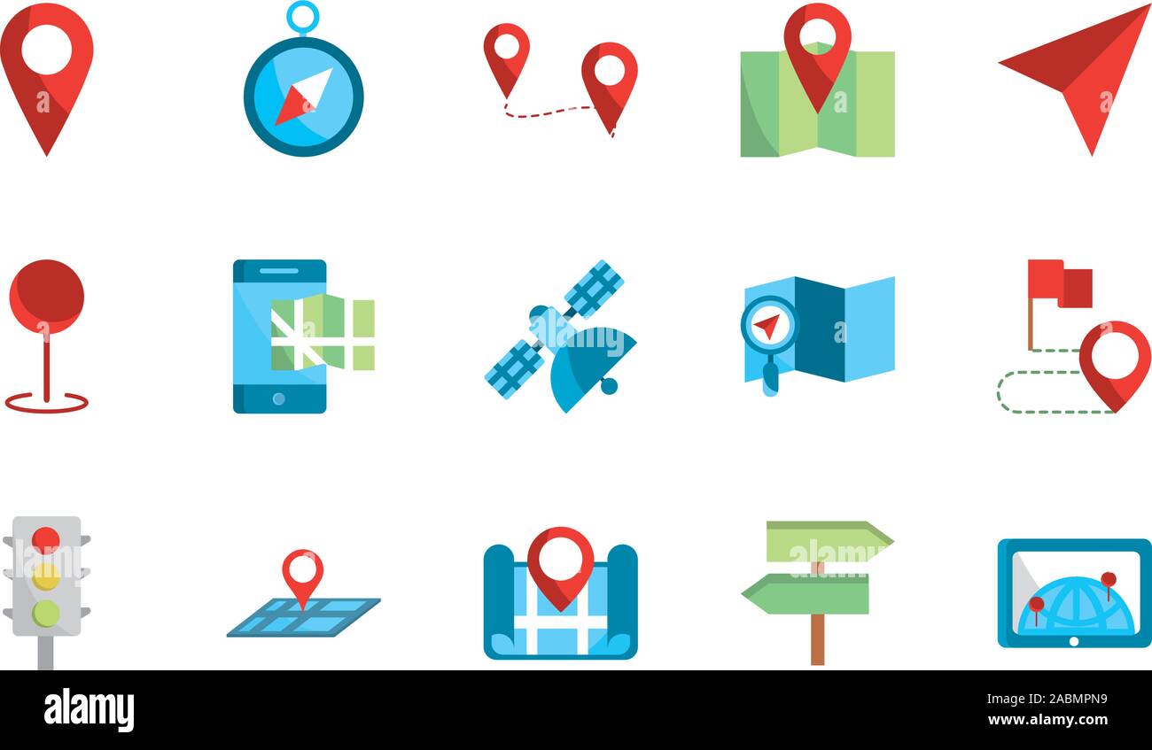 gps map and navigation icons collection vector illustration Stock ...