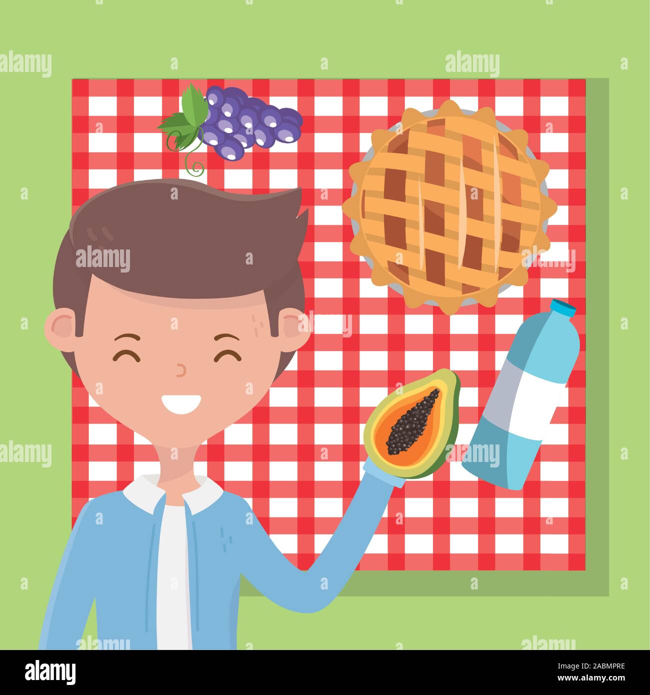 Man cartoon having picnic design, Food party summer outdoor leisure ...