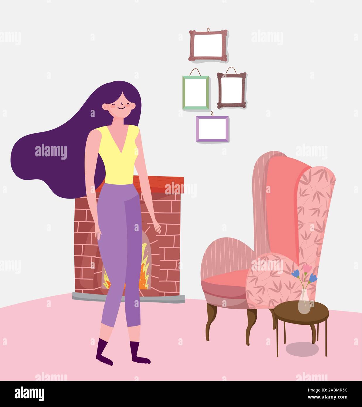 Woman cartoon in home room design, Girl female person people human and ...