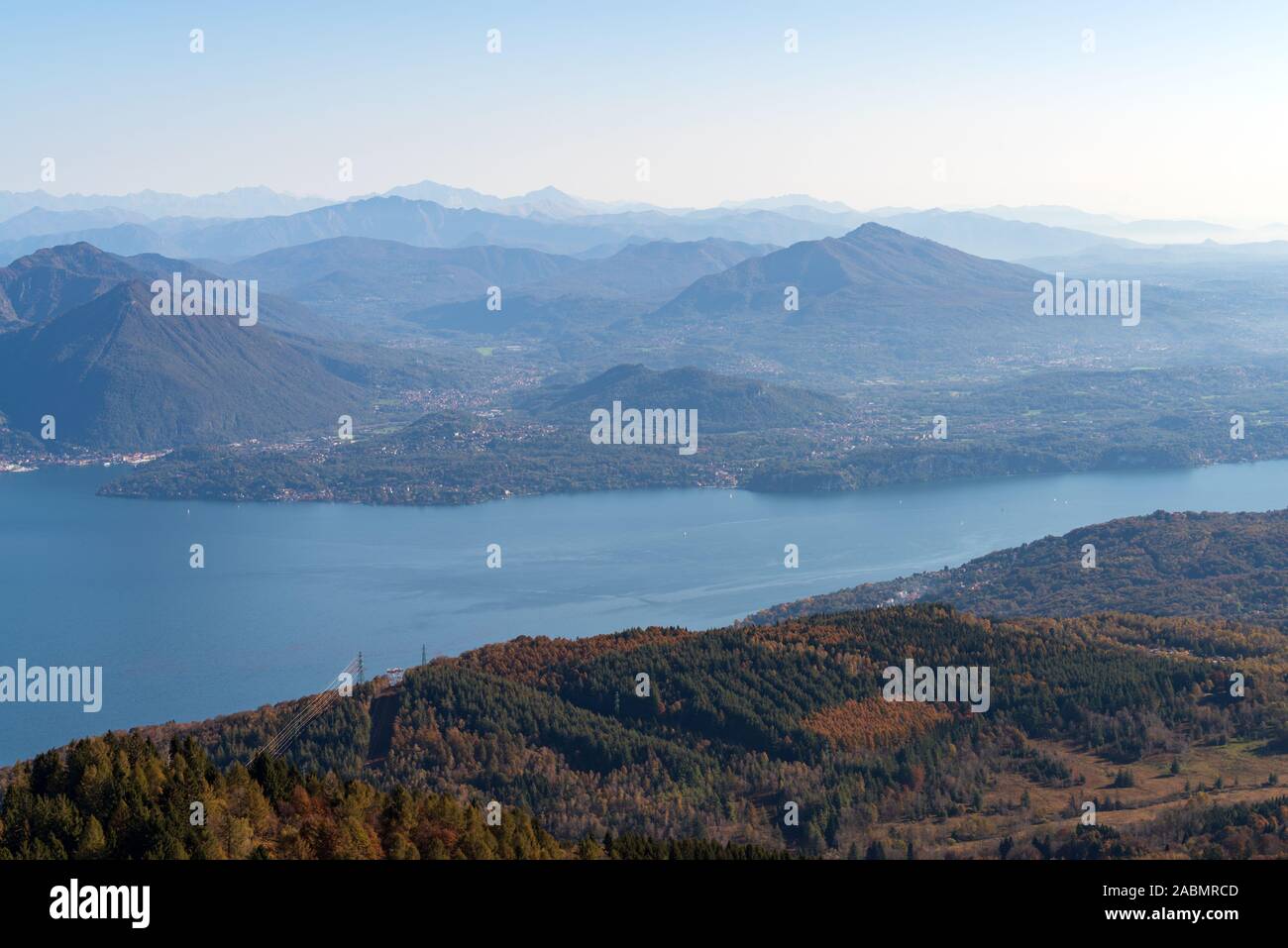 View of Maggiore lake, from the top of Mottarone mountain, near the ...