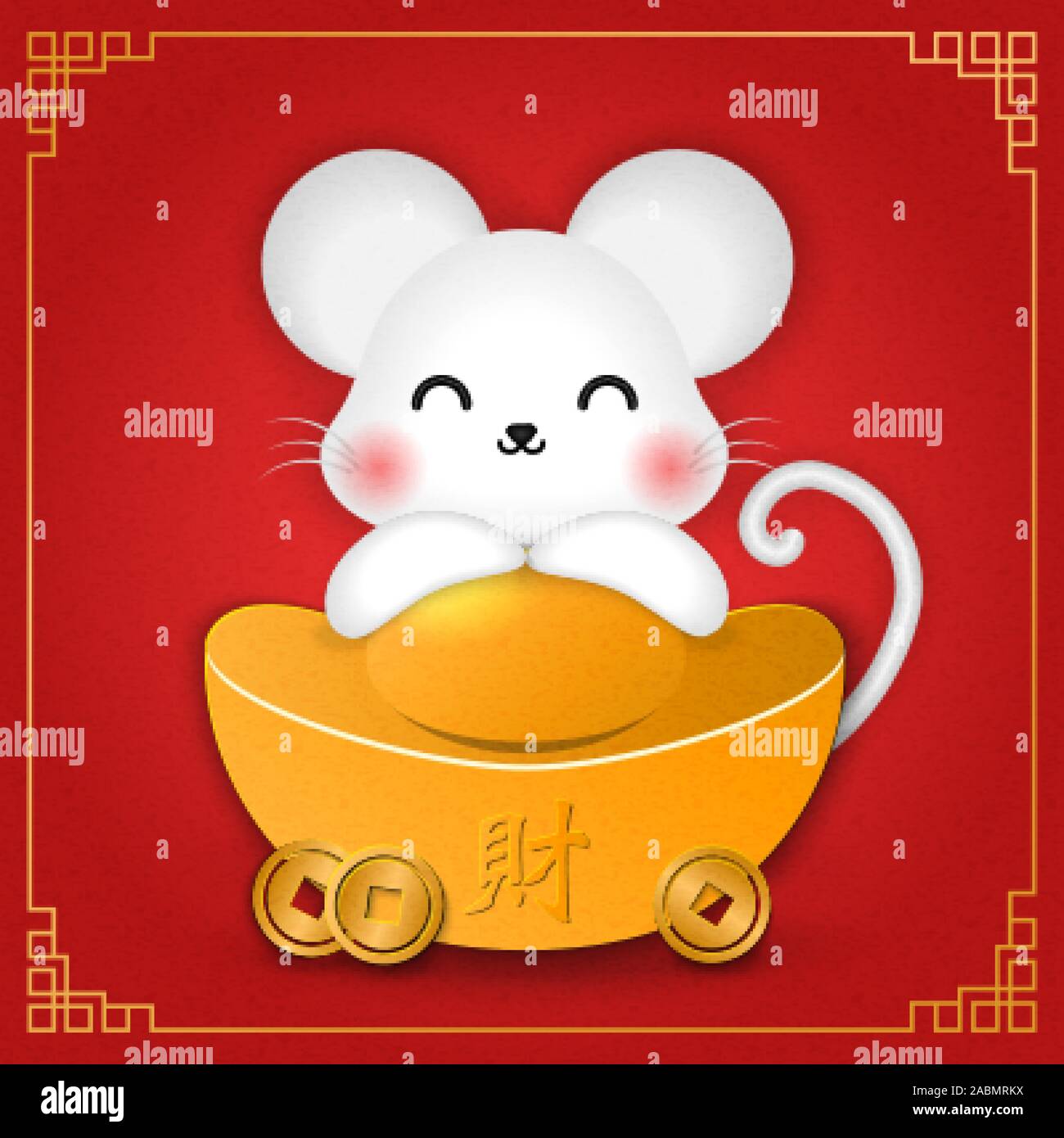 2020 Chinese new year design cute cartoon rat mouse and golden ingot ...