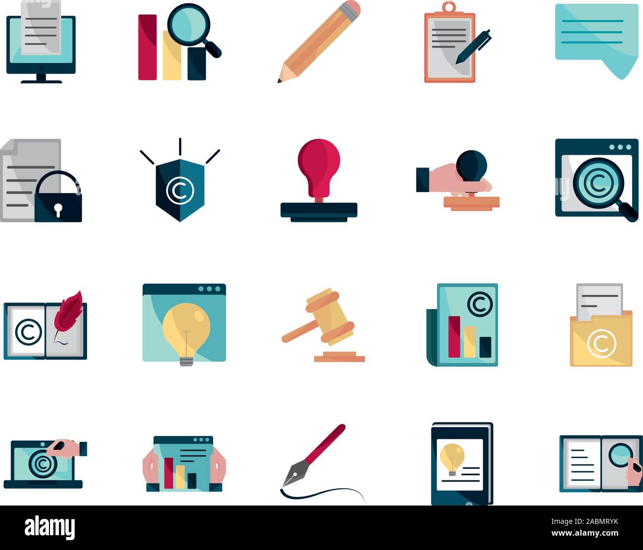 property intellectual copyright icons set vector illustration Stock ...