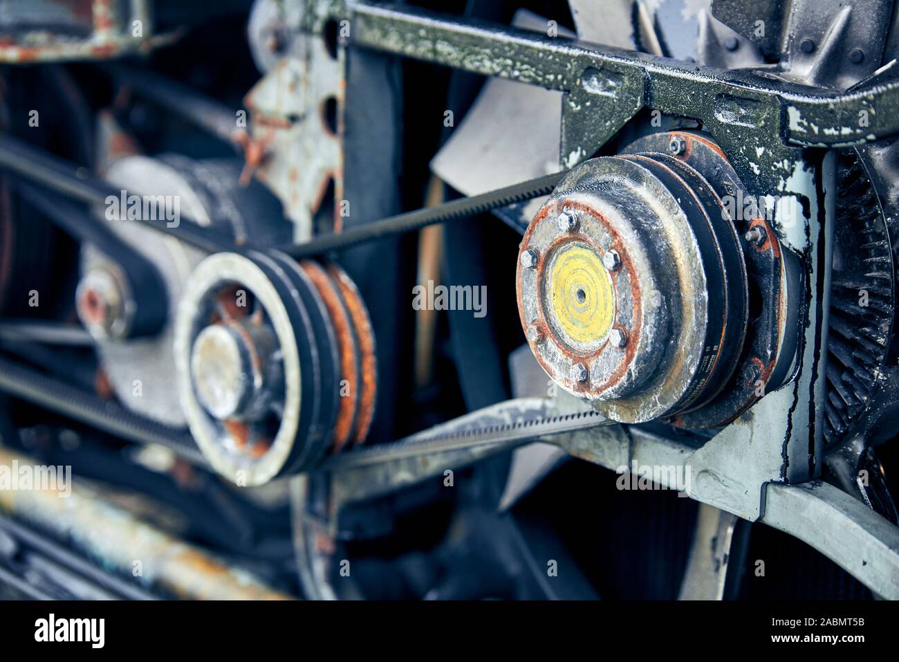 Engine details. Old and rusty motor engine parts. Close up of old and ...