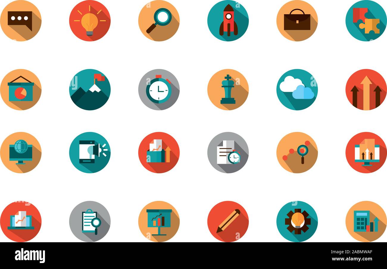 business strategy network icons set block shadow vector illustration ...