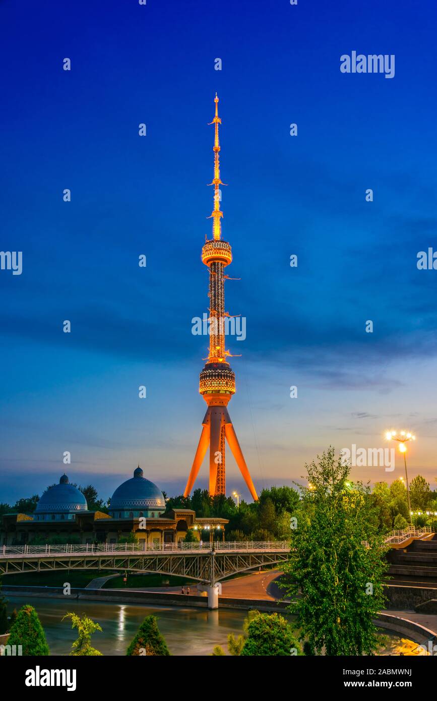 Tashkent Television Tower seen from the park at the Memorial to the ...