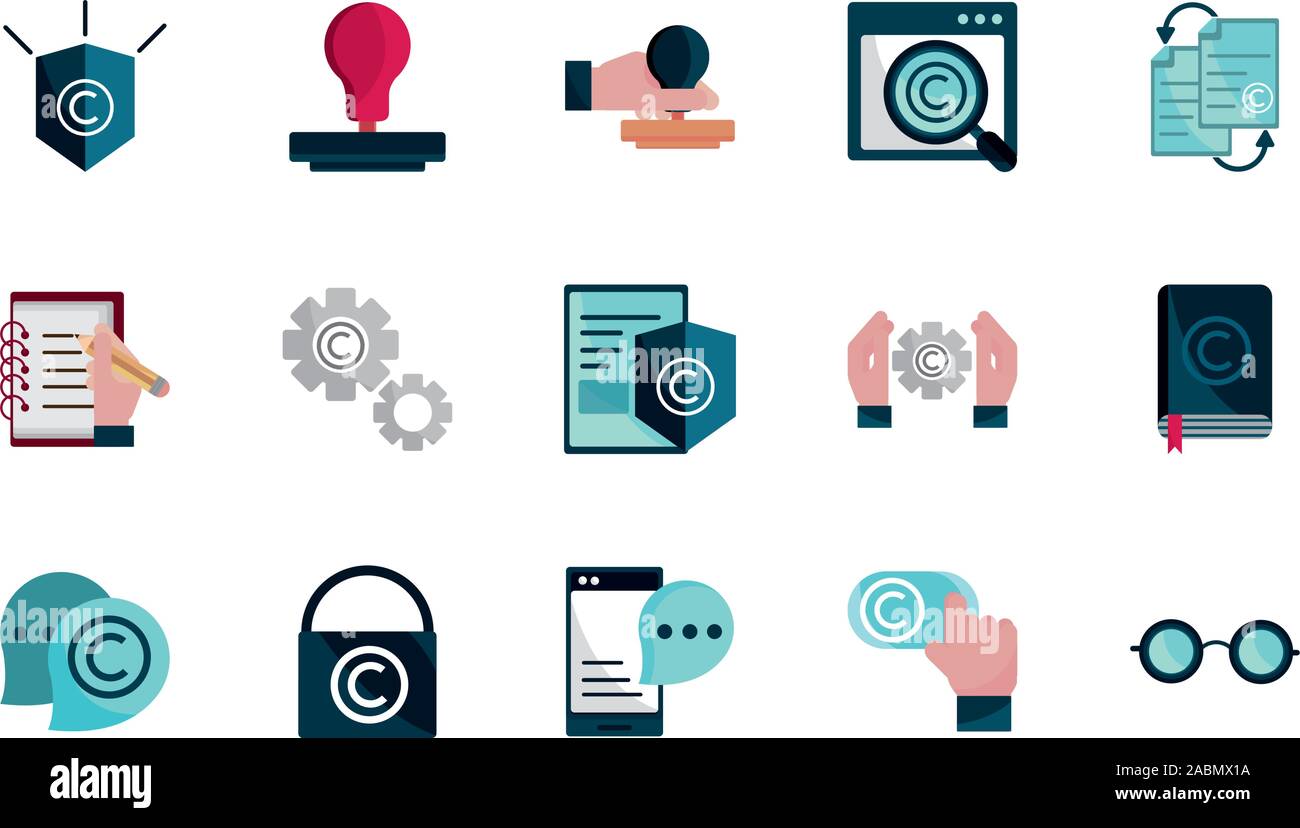 property intellectual copyright icons set vector illustration Stock ... property intellectual copyright icons set vector illustration Stock ...