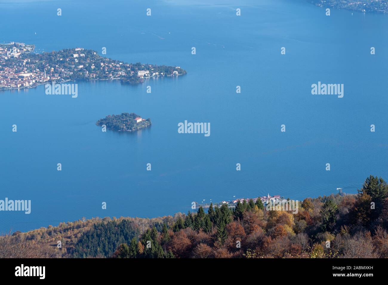 View of Maggiore lake, from the top of Mottarone mountain, near the ...