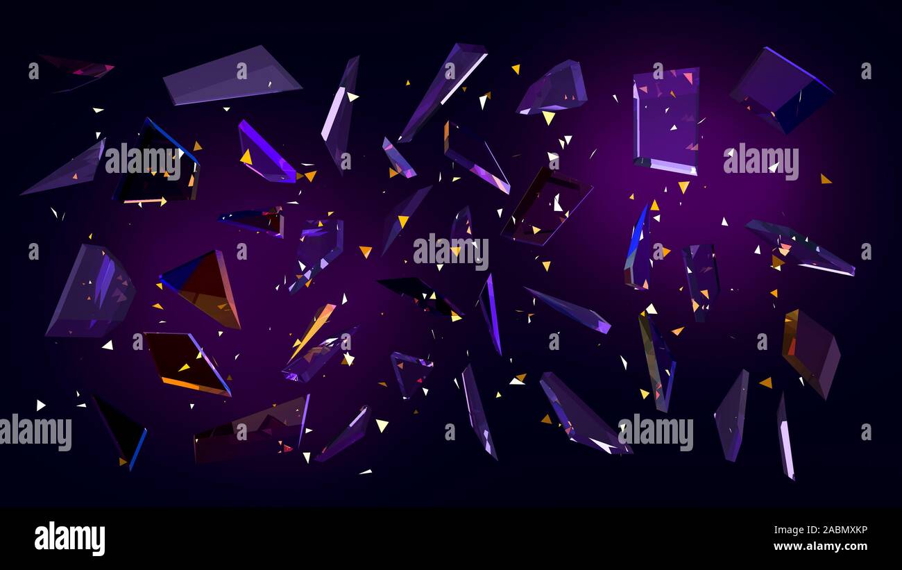 Abstract black background with glass shards and glitter. 3d rendering ...