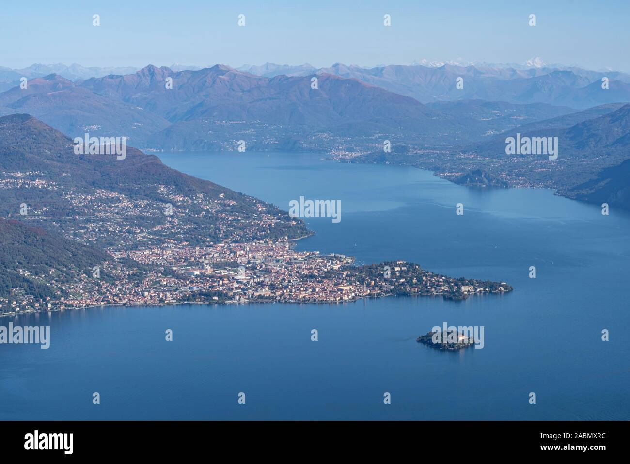 View of Maggiore lake, from the top of Mottarone mountain, near the ...