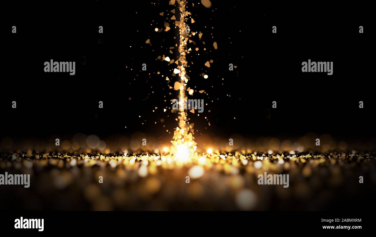 Stream glitter gold black background. 3d rendering, 3d illustration ...