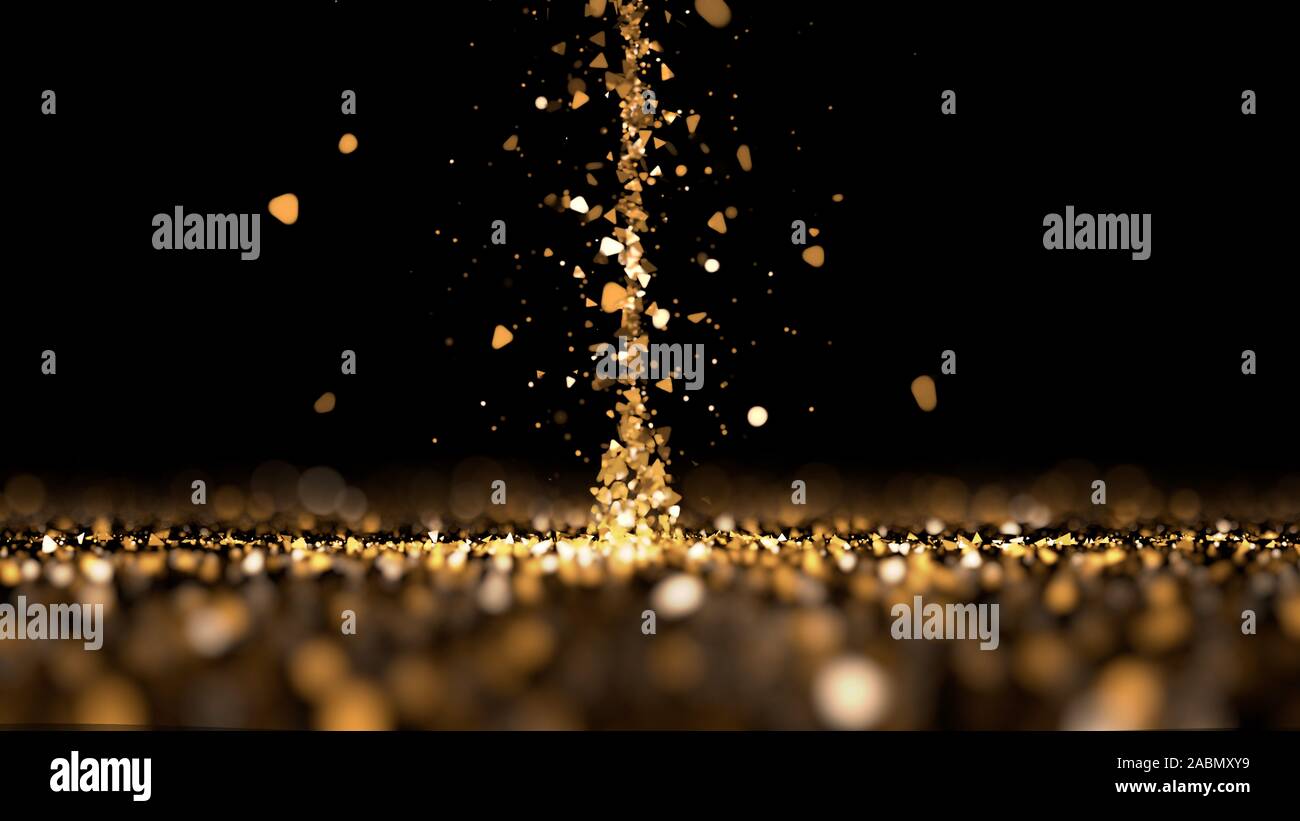 Stream glitter gold black background. 3d rendering, 3d illustration ...