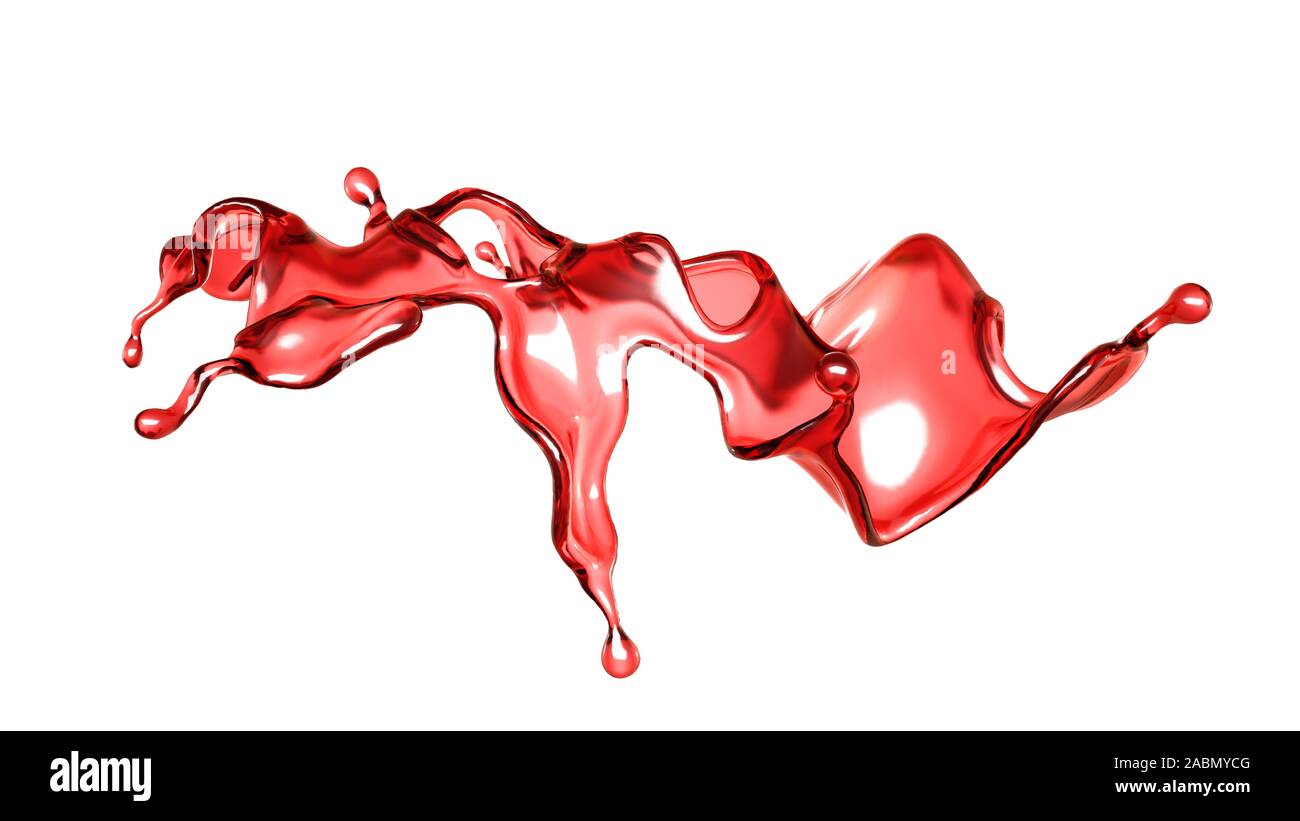 A splash of a transparent red liquid on a white background. 3d ...