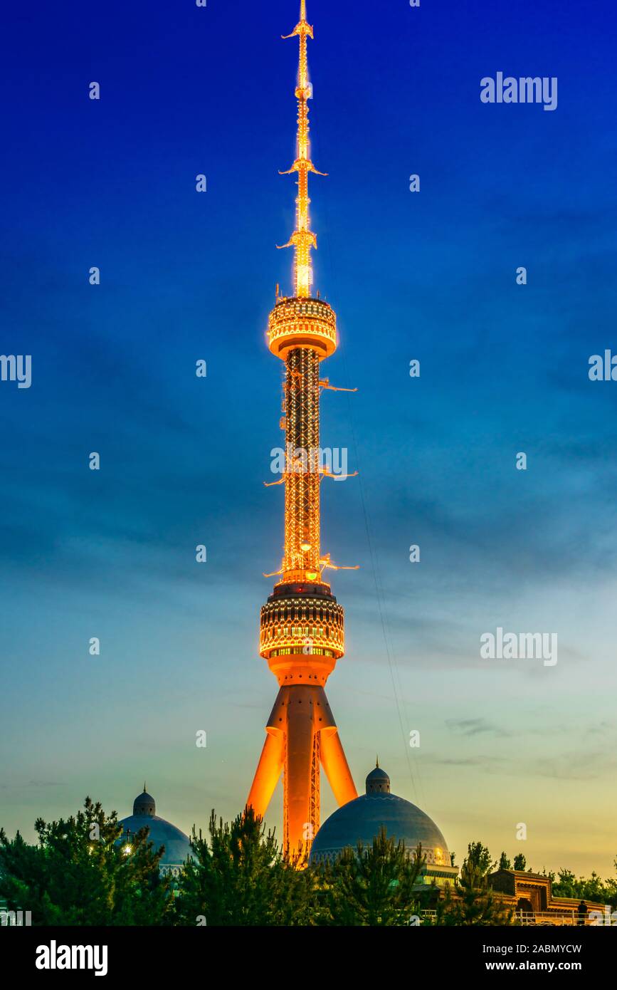 Tashkent Television Tower seen from the park at the Memorial to the ...