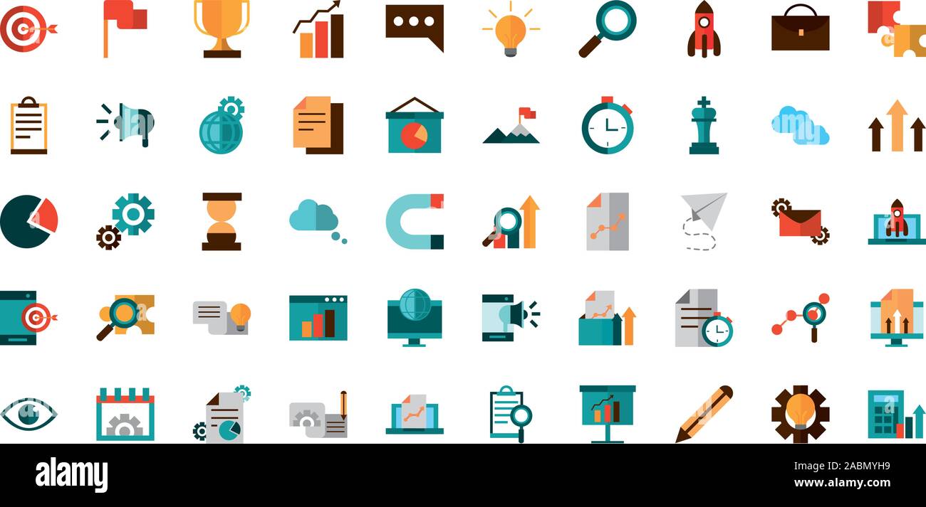 business strategy network icons set vector illustration Stock Vector ...