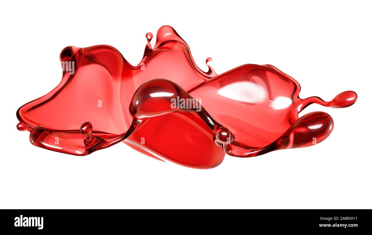 A splash of a transparent red liquid on a white background. 3d ...