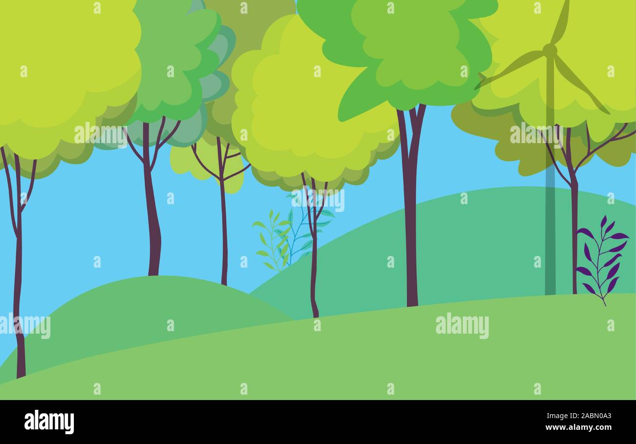 landscape field trees forest nature sky vector illustration Stock ...