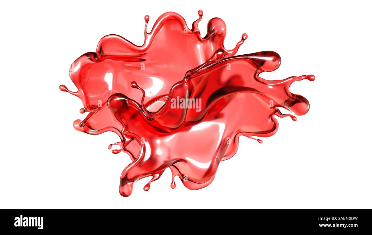 A splash of a transparent red liquid on a white background. 3d ...