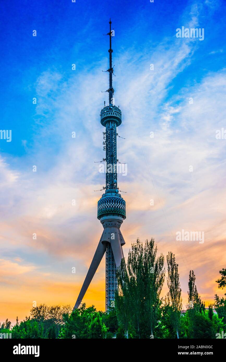 Tashkent Television Tower seen from the park at the Memorial to the ...