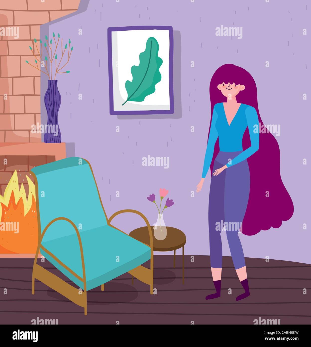 Woman cartoon in home room design, Girl female person people human and ...