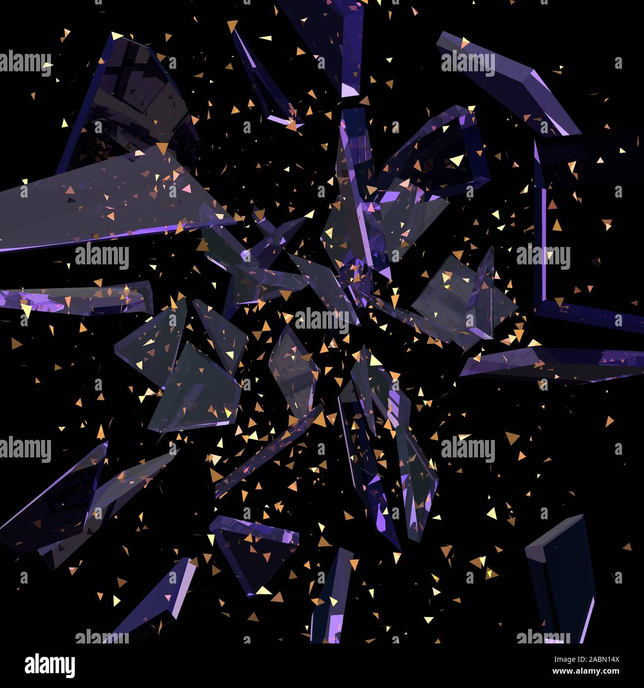 Abstract black background with glass shards and glitter. 3d rendering ...