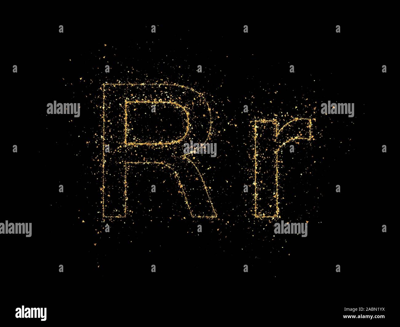The letter R is a particle of gold font. 3d rendering, 3d illustration ...