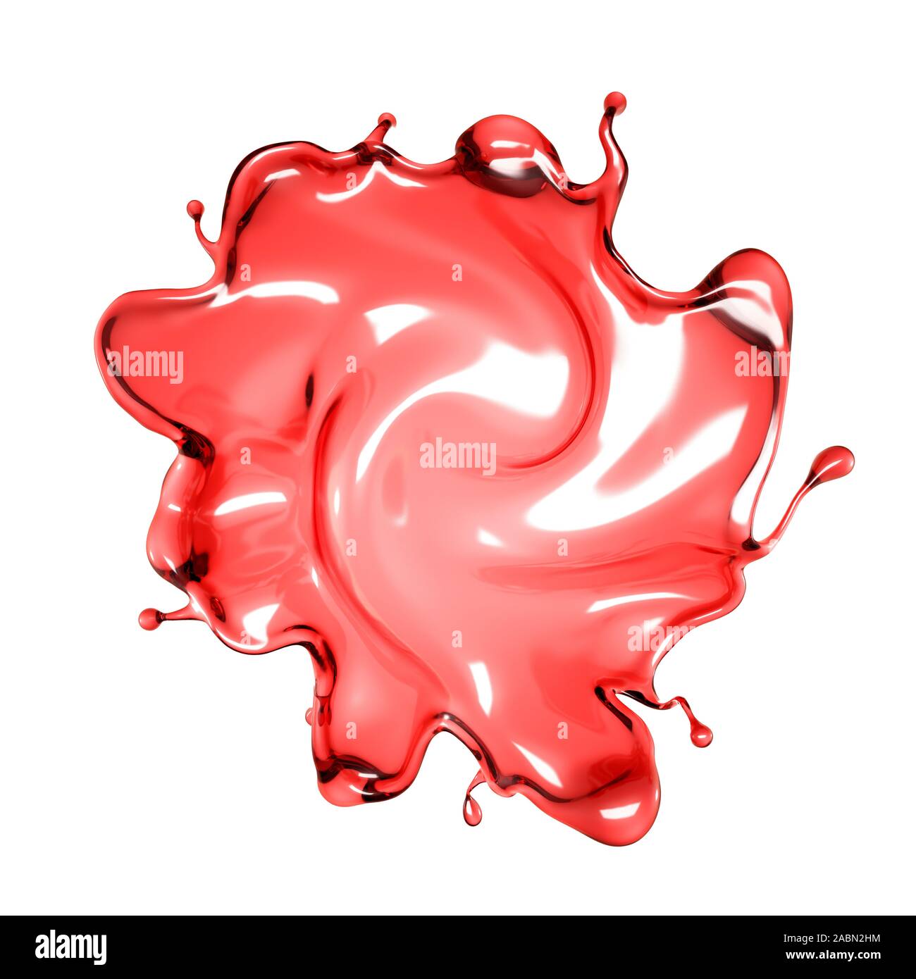 A splash of a transparent red liquid on a white background. 3d ...