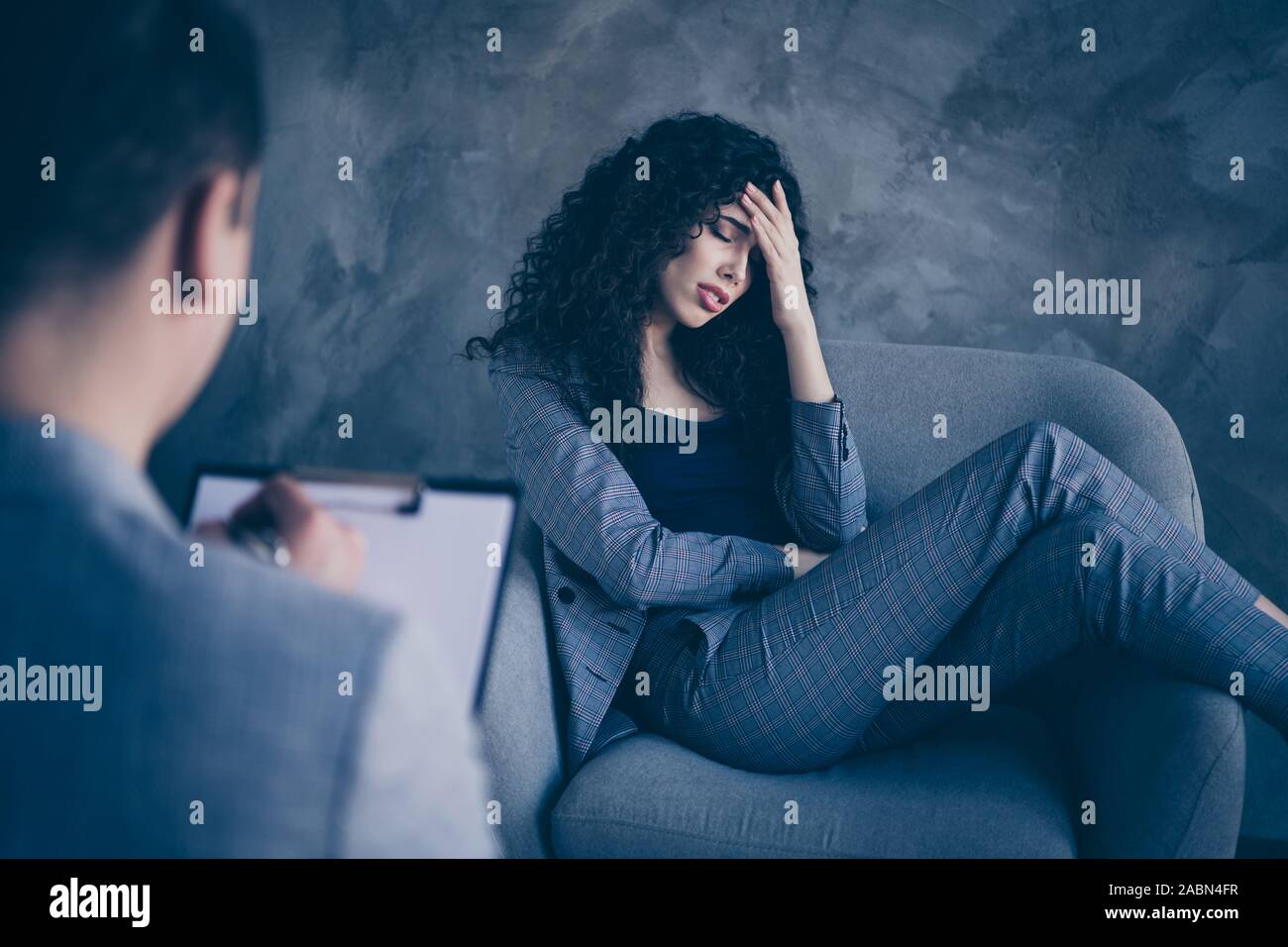 Portrait of her she nice attractive jobless disappointed dissatisfied ...