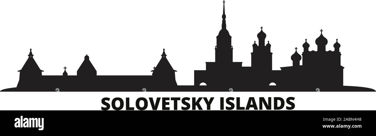 Russia, Solovetsky Islands city skyline isolated vector illustration ...