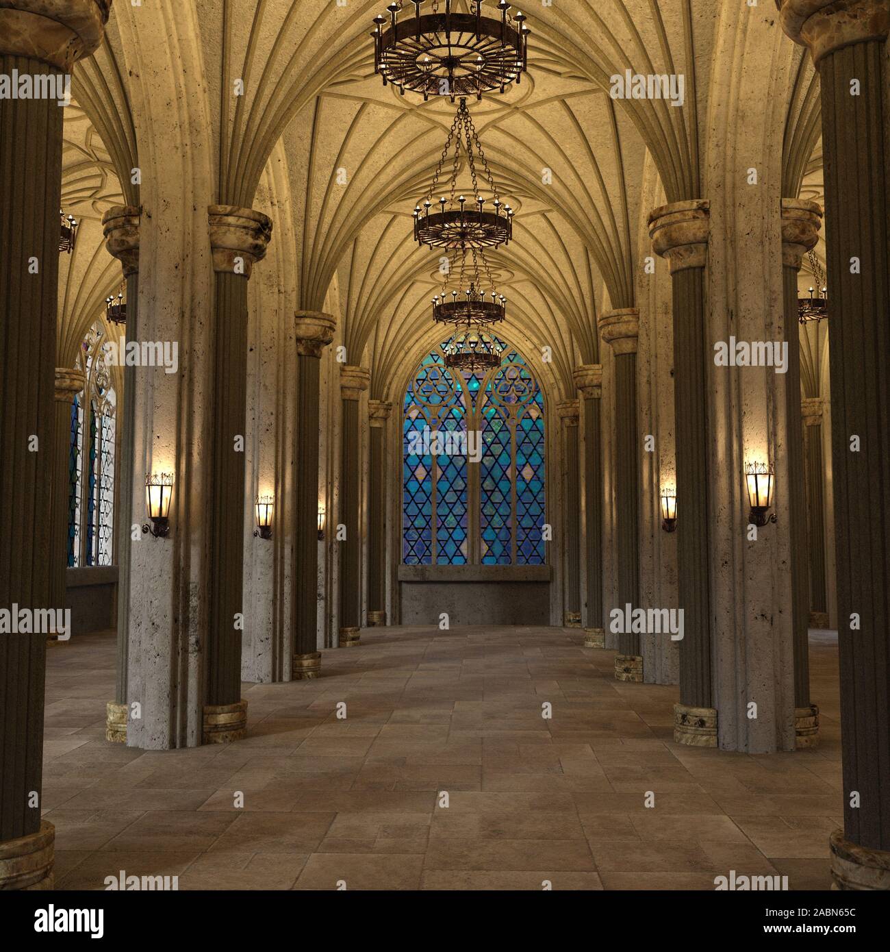 Gothic Arch Gallery luxury interior 3d render Stock Photo - Alamy