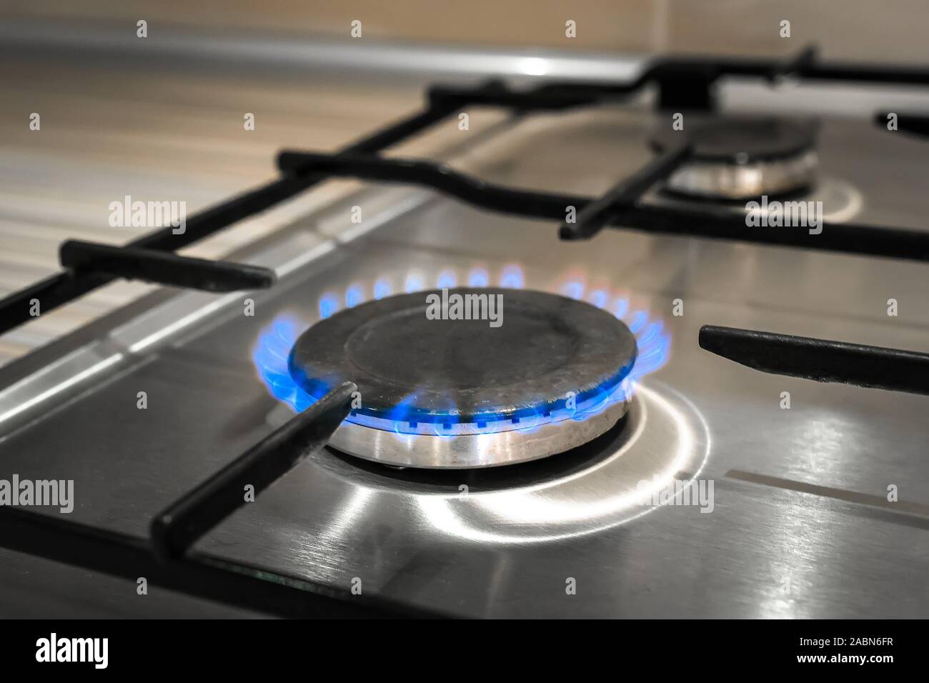 Gas stove on the home steel kitchen flame cook Burning Stock Photo - Alamy