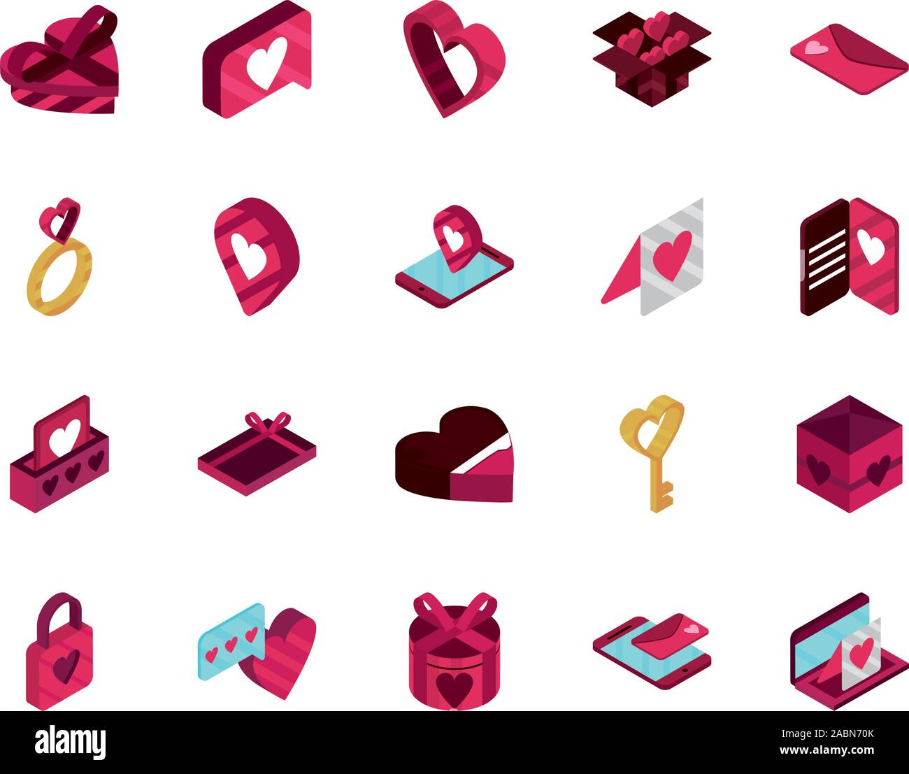 happy valentines day romantic isometric icons collection vector ...