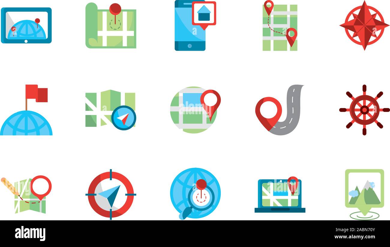 gps map and navigation icons collection vector illustration Stock ...