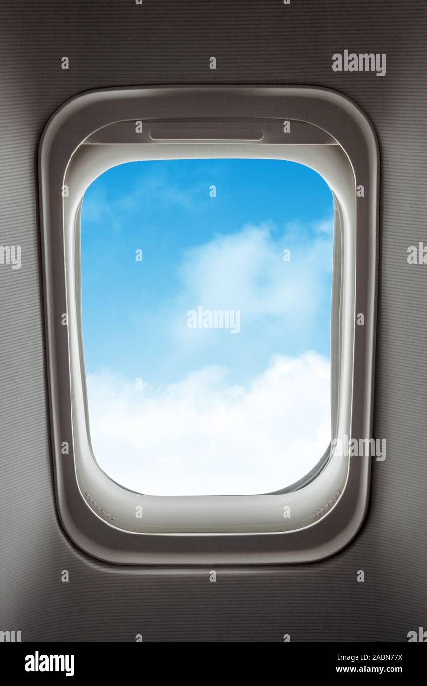Blue sky with clouds. View from airplane window Stock Photo - Alamy